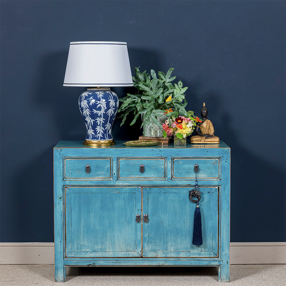 Chinese Blue Lacquer Cabinet with Drawers | Oriental Blue Solid Wood ...
