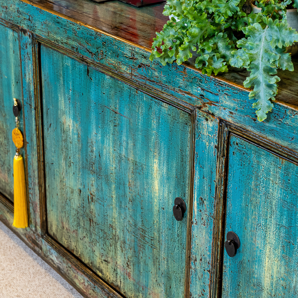 LIUSHI Antique Distressed Blue Sideboard c.1920