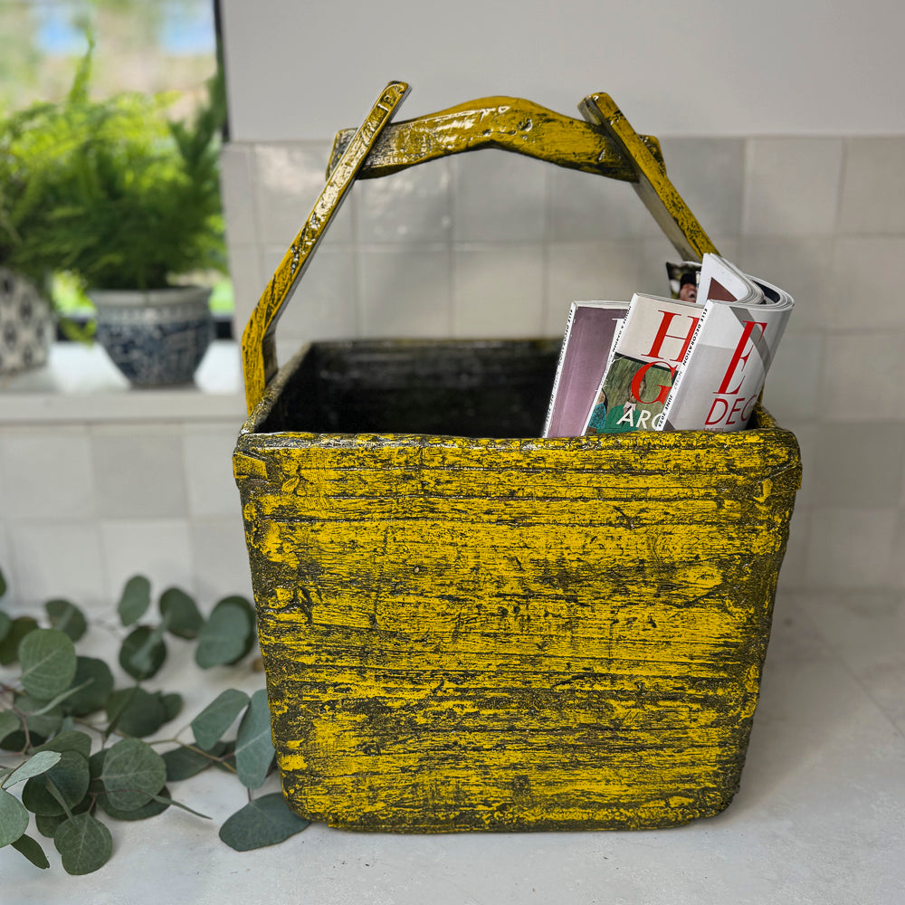 Yellow Chinese Antique Rice Basket |Oriental Lacquered Wooden Basket ...