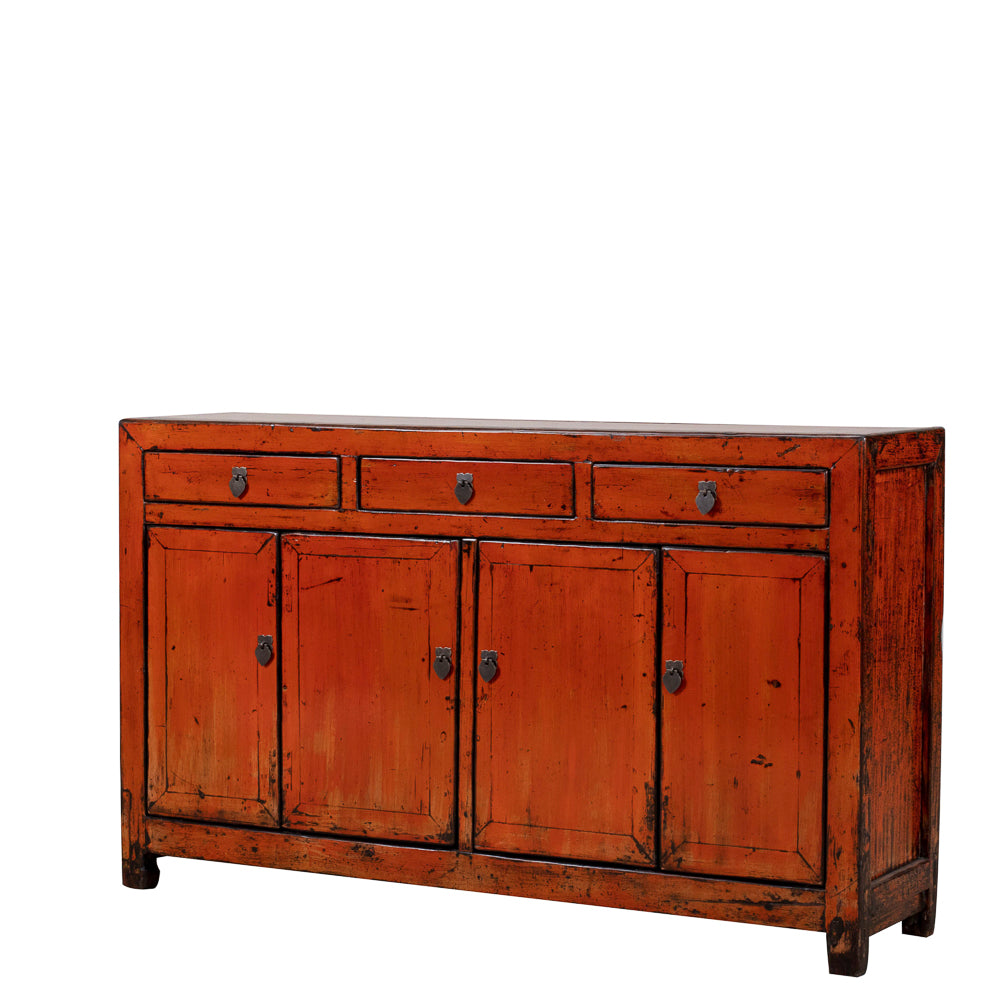 Orange Lacquer Chinese Sideboard | Oriental Orange Vintage Cabinet ...