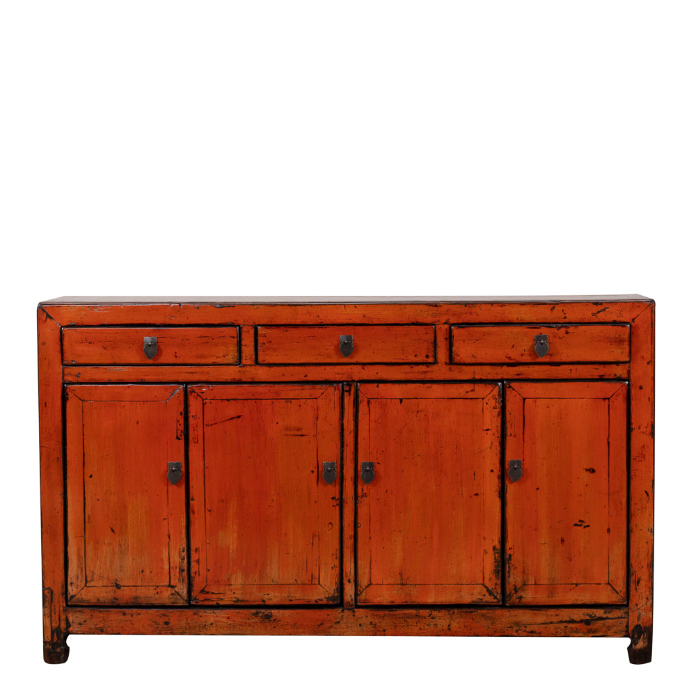 Orange Lacquer Chinese Sideboard | Oriental Orange Vintage Cabinet ...