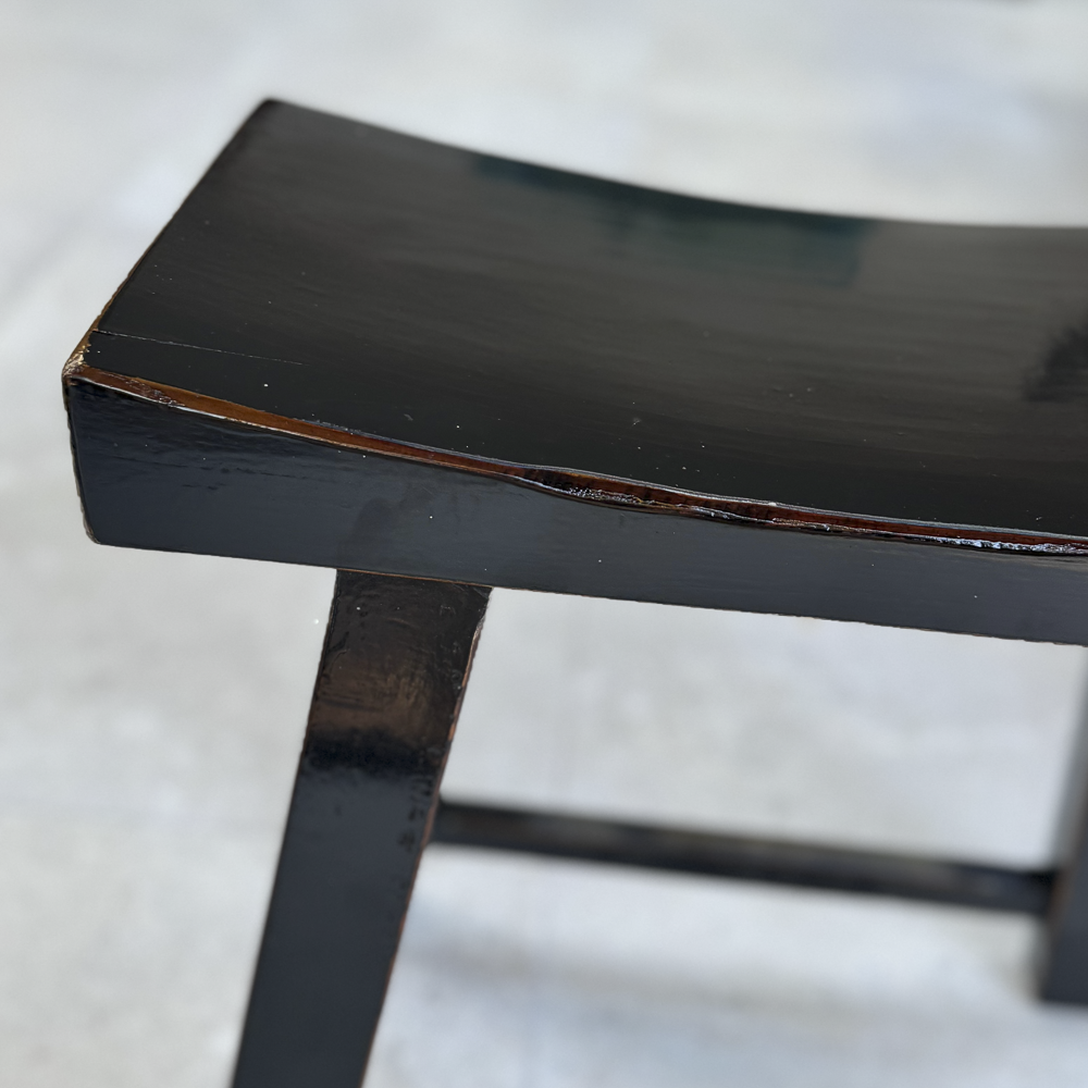 Chinese Wooden Stool Black Lacquer | Oriental Stool Black Lacquer | Orchid