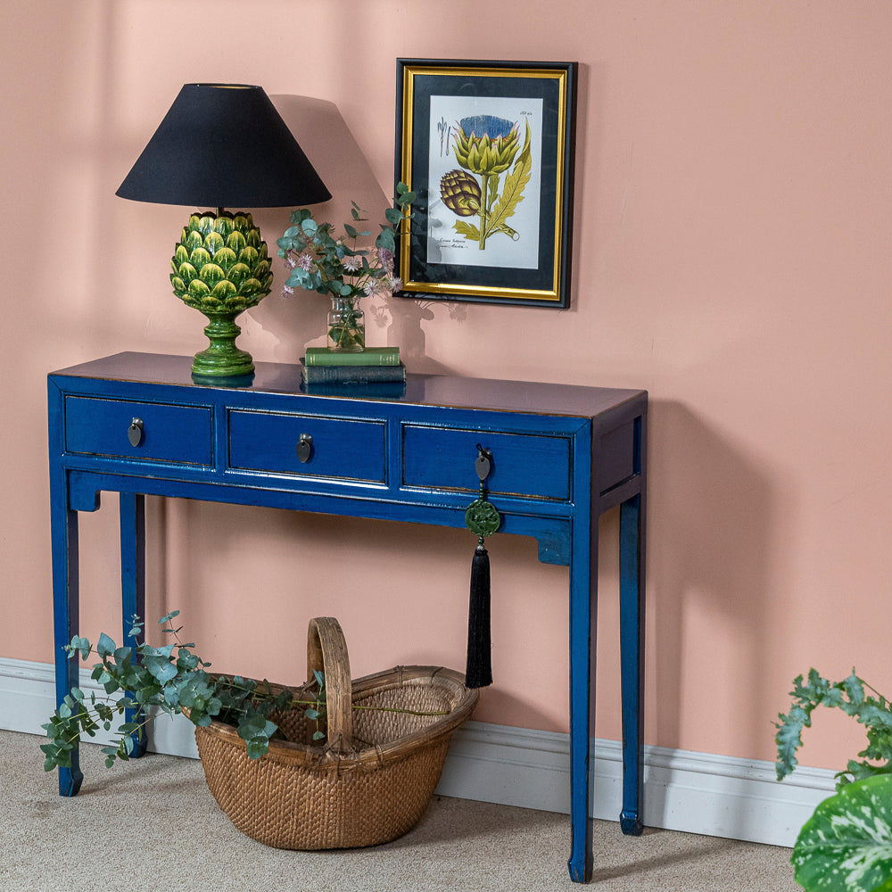 Chinese Console Table Cobalt Blue Lacquer | Lacquered Oriental Hall ...