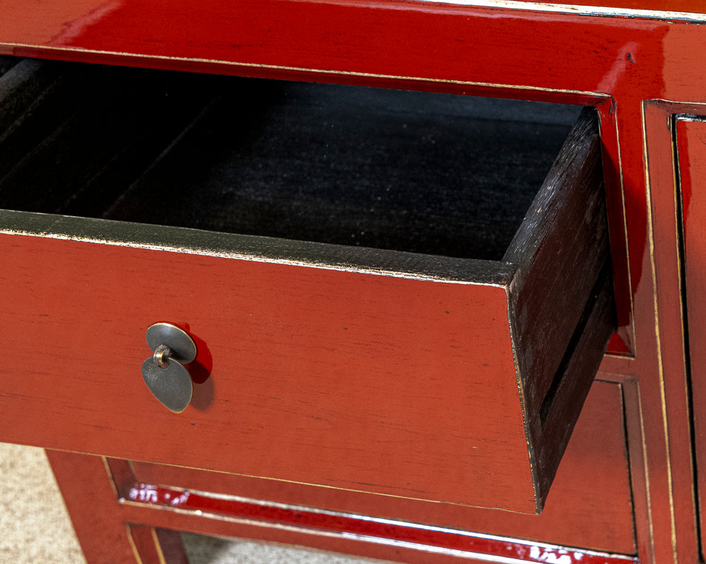 Chinese Red Lacquer Media Cabinet | Oriental Low Cabinet | Hampton | Orchid