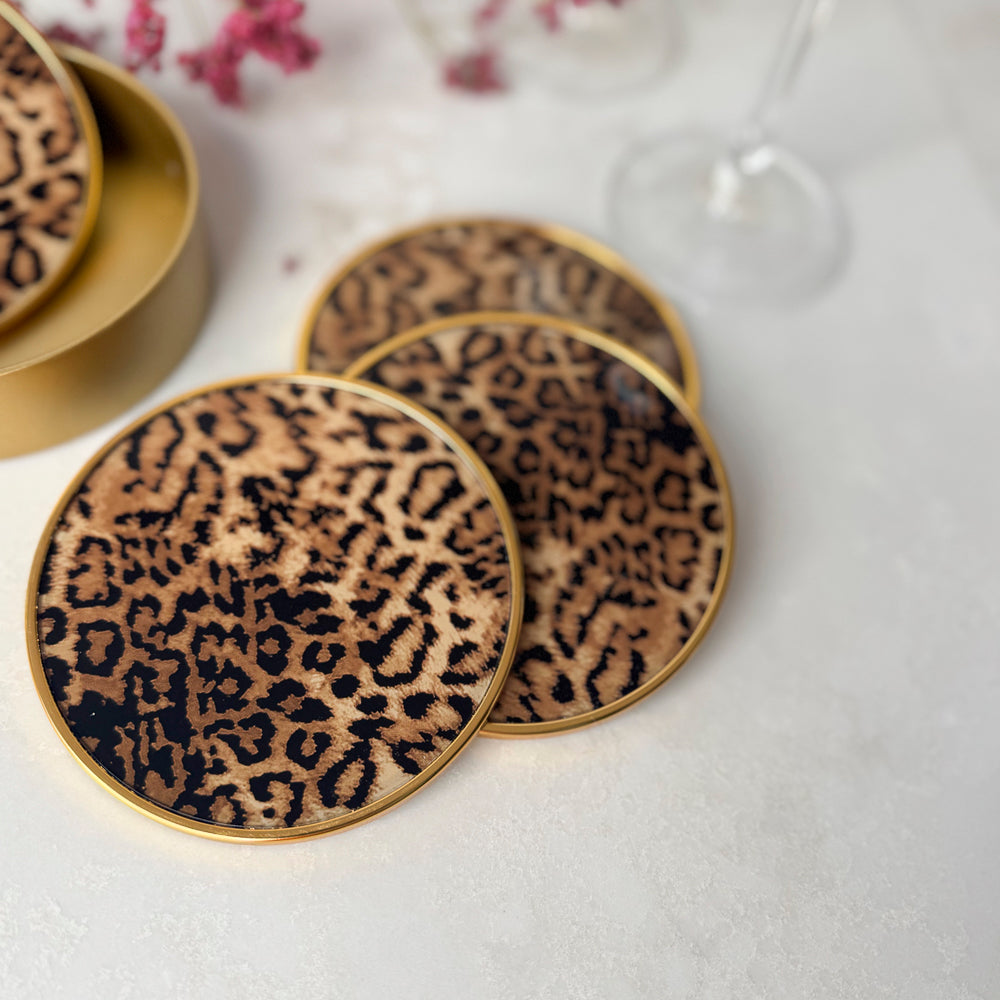 Leopard Print Coasters with Holder | BAO | Orchid