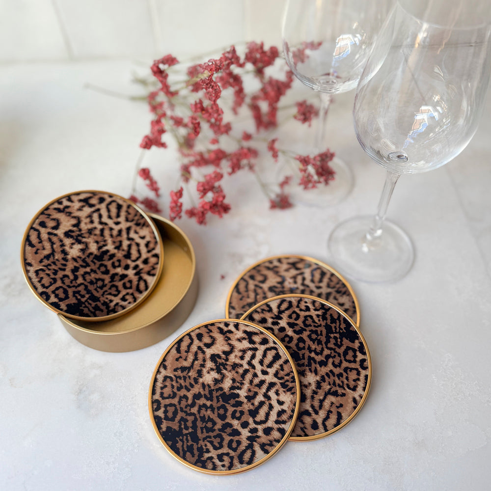 Leopard Print Coasters with Holder | BAO | Orchid
